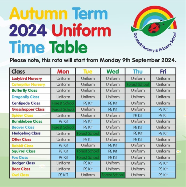 Darnhall Primary School: P.E. and Forest school Uniform/Days