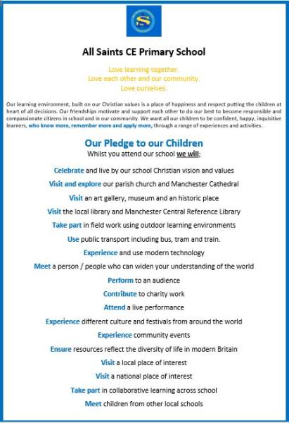 All Saints C.E. Primary School, Stockport: Our School Pledge
